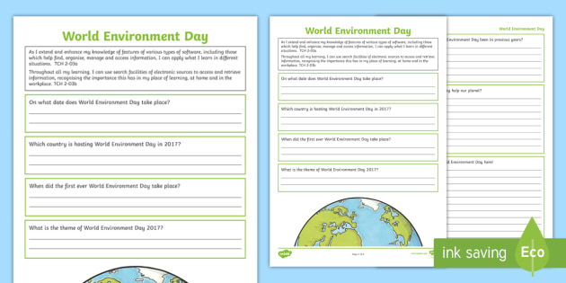 World Environment Day Fact File Research Activity - CfE Technologies