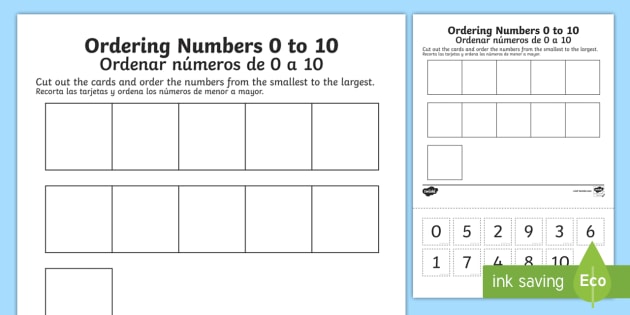 Ordering Numbers 0 to 10 Activity English/Spanish
