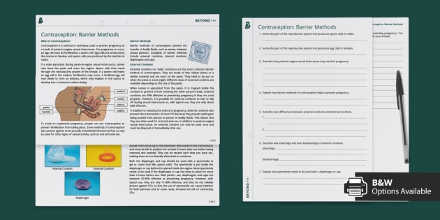 Barrier Methods of Contraception Reading Comprehension