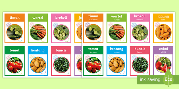 Vegetables Photo Flashcards Indonesian (teacher made)