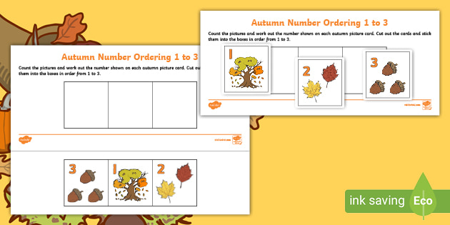 👉 Autumn-Themed Number Ordering 1 to 3 (teacher made)