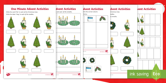 P2 One Minute Advent Worksheet / Worksheets (teacher made)