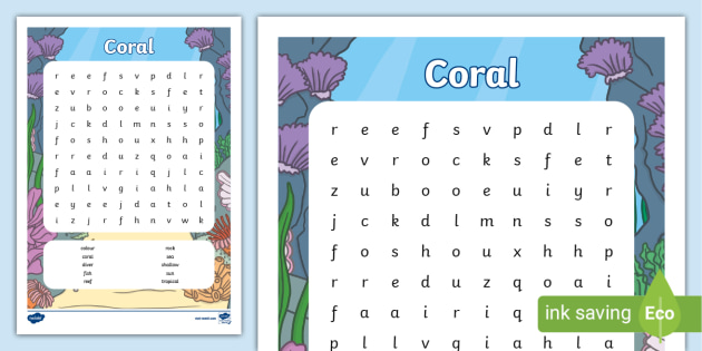 Coral Reef Word Search (teacher made)