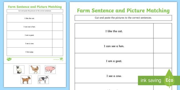Farm Sentence and Picture Matching Worksheet