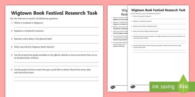 Wigtown Book Festival Research Worksheet / Worksheet