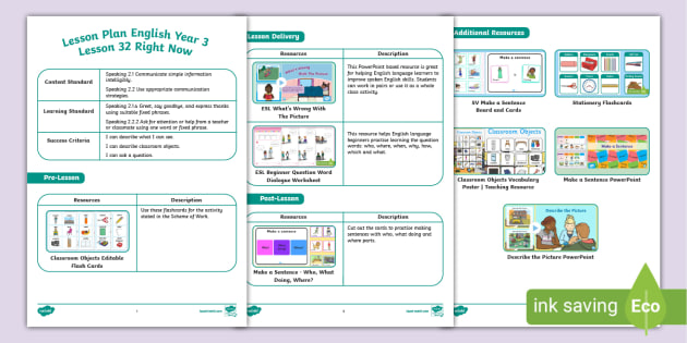 Lesson Plan English Year 1 Lesson 32 At School