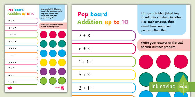 Pop Board Addition up to 10 (teacher made)