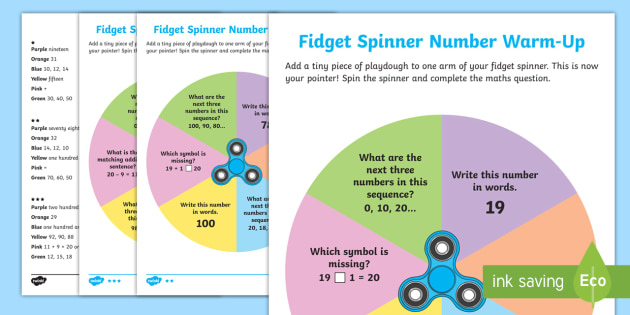 Year Two Fidget Spinner Number Warm-Up Activity