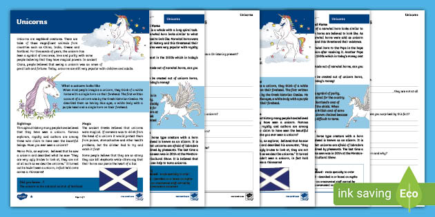 Scottish Unicorns - Differentiated Reading - Twinkl CfE