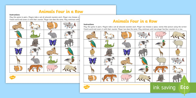 French Animals Four-in-a-Row Game (teacher made)