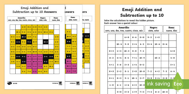 👉 Spanish - Colour by Addition and Subtraction Worksheets