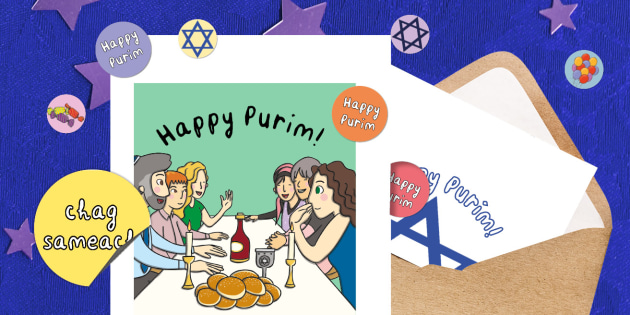 Purim - Make a Card - Sticker Activity (teacher made)
