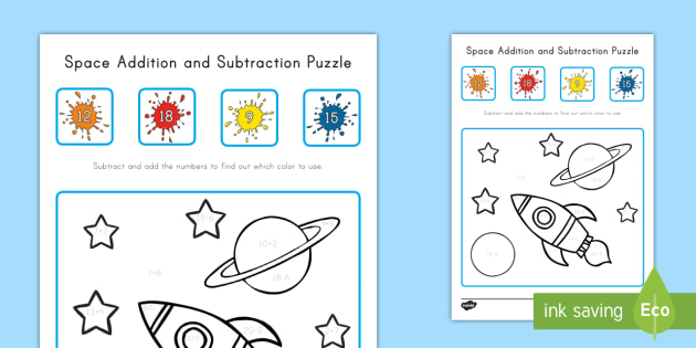 Space Addition and Subtraction Puzzle (teacher made)