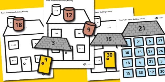 3 Times Table Active Picture Building Activity House