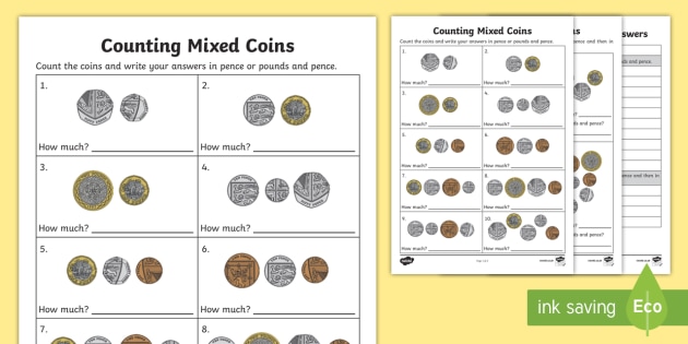 Counting Mixed Coins Worksheets teacher Made 