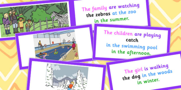 Picture Description Cards Who What Doing To What Where When Set 2