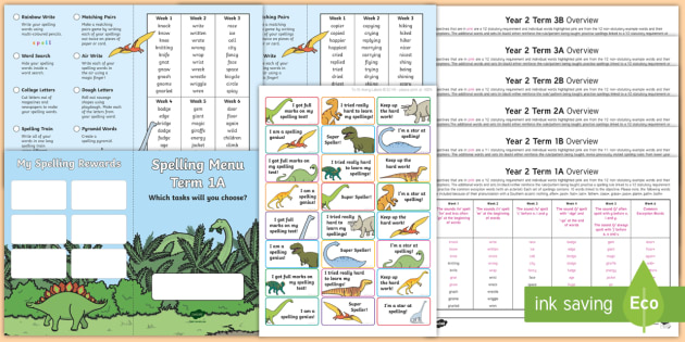 Year 2 Dinosaur Spelling Menu Pack