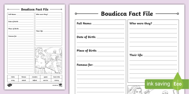 Boudicca Fact File Writing Template (teacher made)