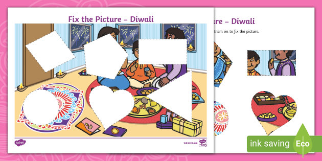 Fix the Picture Diwali Cutting Skills Worksheet