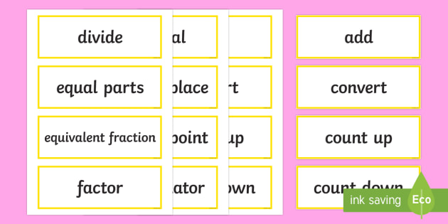 Year 4 2014 National Curriculum Maths Vocabulary Cards Fractions - vocab