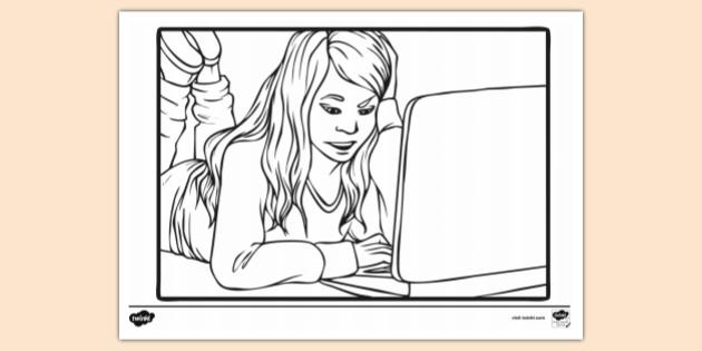 FREE! - Child Using A Laptop Computer Colouring | Colouring Sheets