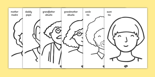 My Family A4 Colouring Posters Spanish Translation