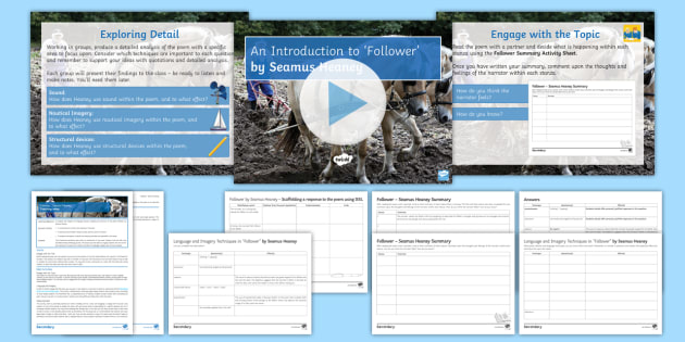 GCSE Poetry Lesson Pack To Support Teaching On 'Follower' by Seamus Heaney