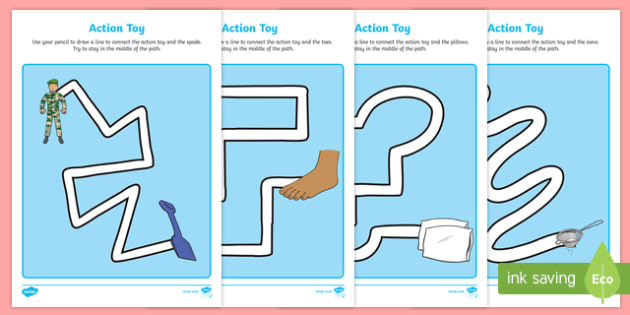 Action Toy Pencil Control Path Worksheets