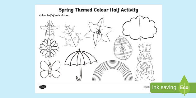 Colour in Half Activity - Spring-Themed Maths for Kids