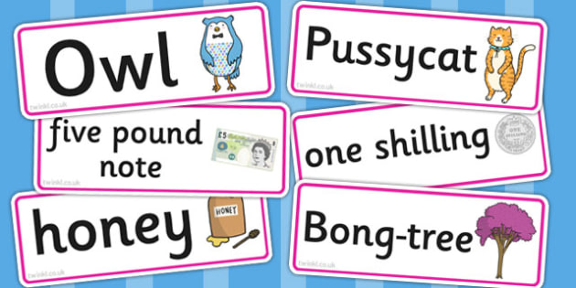 The Owl and The Pussycat Word Cards (teacher made)