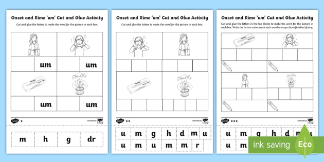 Onset and Rime 'um' Cut and Glue Differentiated Worksheet