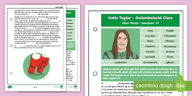 Katie Taylor Cloze Activity Week Nineteen Homework Gaeilge
