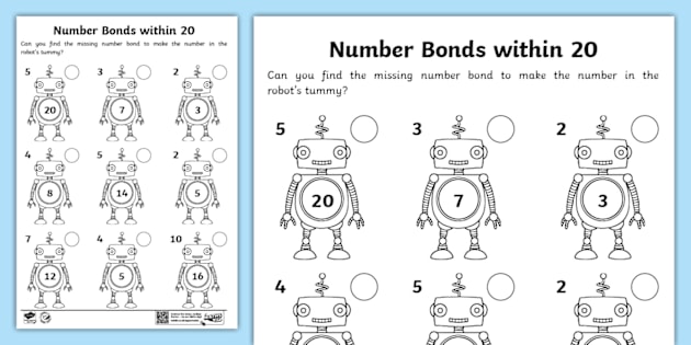Number Bonds Worksheet 2nd Grade Math Practice Number Bonds To 20 1