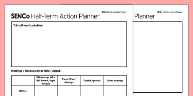 SENCo Half Term Action Planner (teacher made)