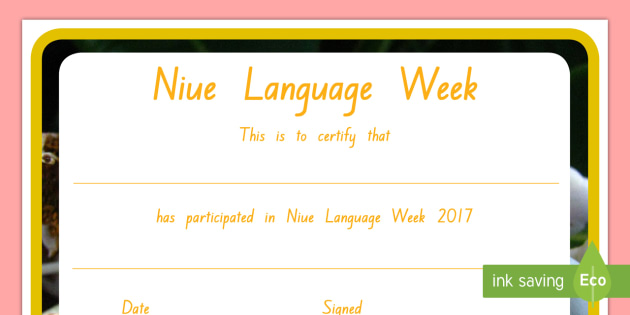 Niue Language Week Participation Certificate - languages, niue