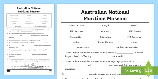 Australian National Maritime Museum Cloze Worksheet
