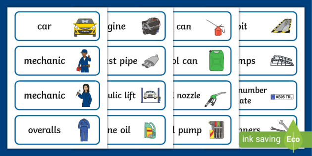 Mechanics/Garage Role Play Word Cards (teacher made)