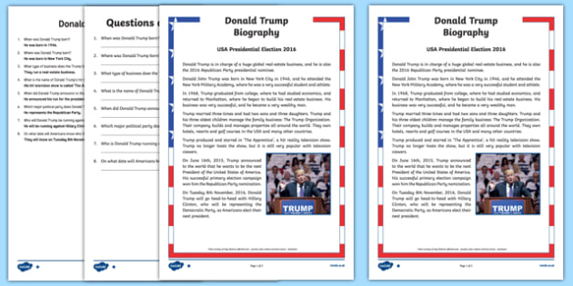 Donald Trump Biography Differentiated Reading Comprehension Activity