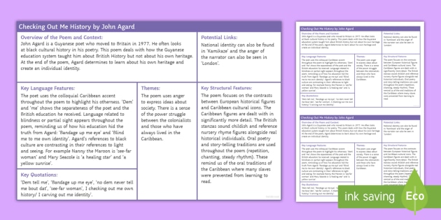 GCSE 'Checking Out Me History' Revision Sheet (teacher made)