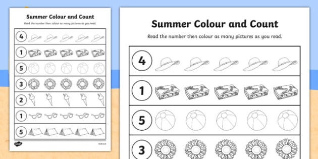 Summer Themed Count and Colour Sheet