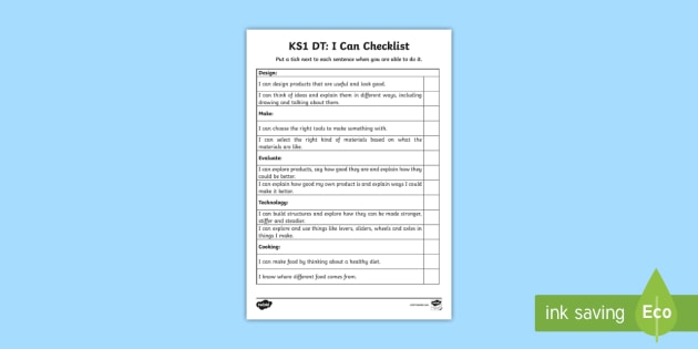 KS1 I Can Design Technology Statements Checklist