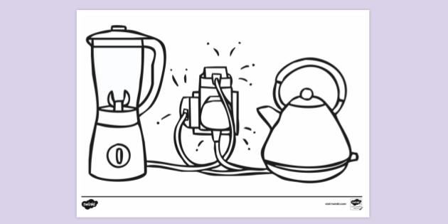 Overloaded Plug Socket Colouring Sheet | Colouring Sheets