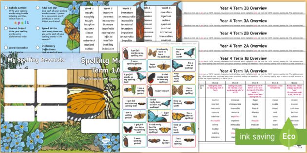 Year 4 Butterfly Themed Spelling Menu Pack (teacher made)