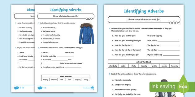 Cooking Adverbs Missing Word Sentences Worksheet