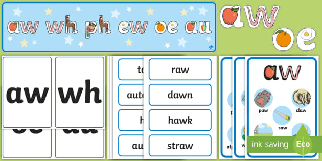 * NEW * aw wh ph ew oe au Phonics Display Pack