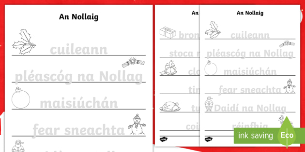 Aistear An Nollaig Trace the Words Worksheet (teacher made)