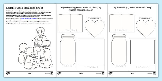 Editable Class Memories Sheet