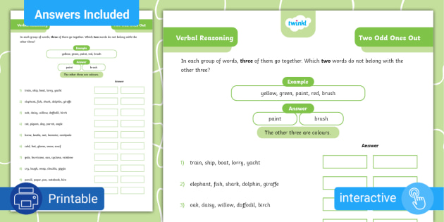 Verbal Reasoning - Two Odd Ones Out - Twinkl Puzzled