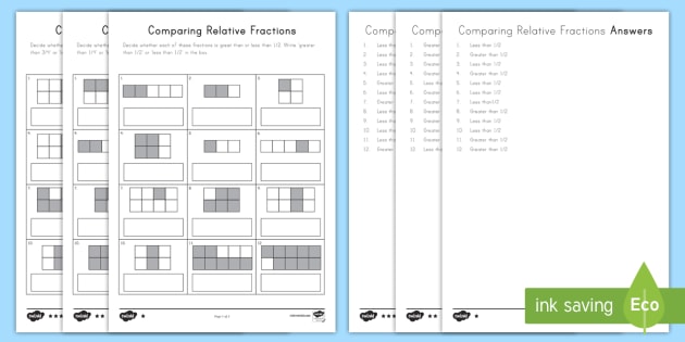 Comparing Relative Fractions Differentiated Worksheets - USA
