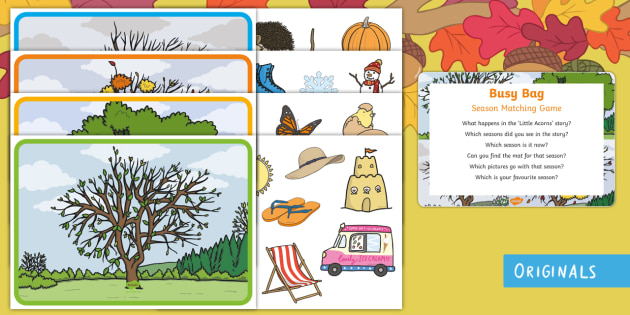 Seasons Matching Game Busy Bag Prompt Card and Resource Pack